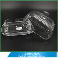China Crystal Clear Glass Butter Dish with Lid 17cm x 12cm for Kitchen Storage for sale
