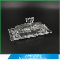 China Classic Glass Butter Dish with Crown Lid SM-0450-0 200ml Clear Handmade for sale