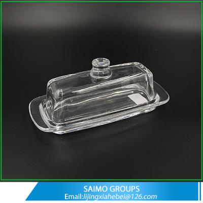China Handmade Glass Butter Dish with Lid 20cm x 9.3cm High Transparency Wholesale SM-2080-0 for sale