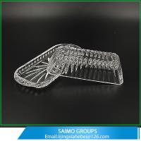 China Carved Clear Glass Butter Dish with Lid SM-2081-0 7x5x3 Inch for sale