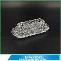 China Carved Clear Glass Butter Dish with Lid SM-2081-0 7x5x3 Inch for sale