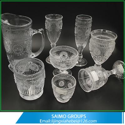 China Sunflower Series Antique Goblet Wine Glass Set - Hand Press Engraved Drinking Glasses with 7-Day Sample Delivery and 40-Day Production for sale