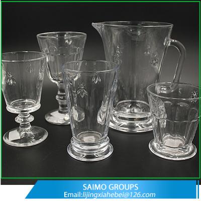 China Honeybee Bee Emboss Hand Press Crystal Clear Drinking Glass Pitcher Cup Set for sale