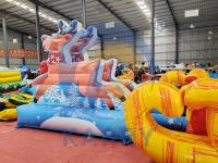 China Blower Included Commercial Pvc Inflatable Santa Sleigh Selfie With Reindeer for Party for sale