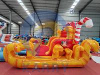 China Blower Included Commercial Pvc Inflatable Santa Sleigh Selfie With Reindeer for Party for sale