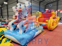 China Blower Included Commercial Pvc Inflatable Santa Sleigh Selfie With Reindeer for Party for sale