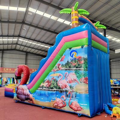 China Max Capacity 100-500kg Inflatable Water Slide with Pool and Exciting Flamingo Design for sale