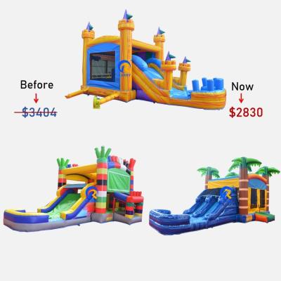 China 14 Years up Age Range Palm Tree Theme Inflatable Bounce House with Slide and Water Pool for sale