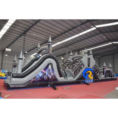China Features PORTABLE Grey and Black Inflatable Obstacle Course with Blower 18x3.5m Customized for sale
