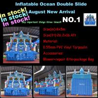 China Double Lane White Bounce House Tractor Air Bouncer Inflatable Water Slide Ready to Ship for sale