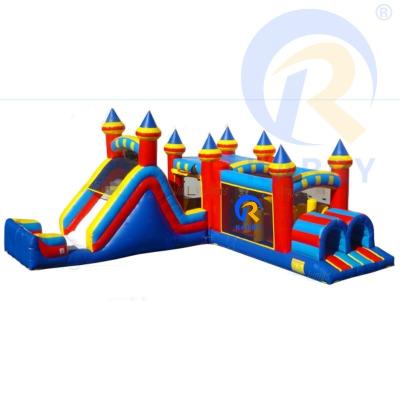 China Blue 48ft Marble Mania Obstacle Course Inflatable Multi Configurable Slide and Bounce for sale