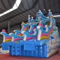 China Inflatable Pool Slides for Kids Double-Lane Shark Design Commercial PVC Water Slide for sale