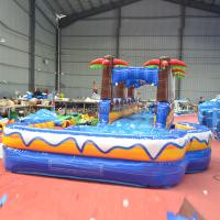 China Inflatable Blue Tropical Palm Trees Marble Water Slide Perfect for Commercial Rental for sale