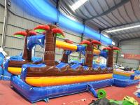 China Inflatable Blue Tropical Palm Trees Marble Water Slide Perfect for Commercial Rental for sale