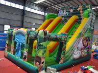 China Indoor and Outdoor Fun 2024 PVC Jungle Animal Double-Lane Inflatable Wet and Dry Slide for sale