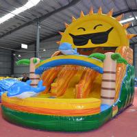 China Double Lane Beach N Sun Inflatable Water Slide Popular Tropical Palm Tree Design for sale