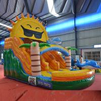China Double Lane Beach N Sun Inflatable Water Slide Popular Tropical Palm Tree Design for sale