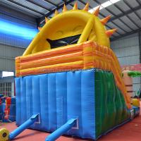 China Double Lane Beach N Sun Inflatable Water Slide Popular Tropical Palm Tree Design for sale