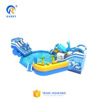 China Exciting Outdoor Water Park with Large Inflatable Dolphin Slide and Crazy Shark Pool for sale