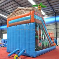 China 0.55mm PVC Tarpaulin Primeval JUNGLE Waterslide with Rock Climbing Wall and Bouncy Slide for sale