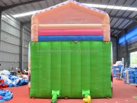 China Indoor 26ft 2-lane Commercial PVC Candy Inflatable Bounce House with Arched Door and Blower for sale
