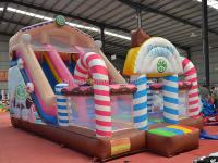 China Indoor 26ft 2-lane Commercial PVC Candy Inflatable Bounce House with Arched Door and Blower for sale
