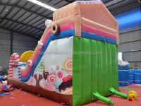 China Indoor 26ft 2-lane Commercial PVC Candy Inflatable Bounce House with Arched Door and Blower for sale