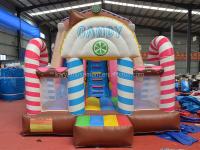China Indoor 26ft 2-lane Commercial PVC Candy Inflatable Bounce House with Arched Door and Blower for sale