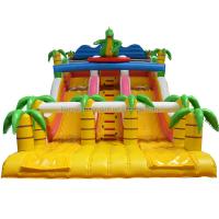 China Outdoor Park Game 2-Lane Tropical Palm Tree PVC Inflatable Dinosaur Jump Bounce Slide for sale