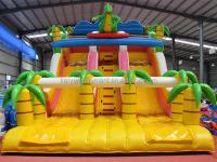 China Outdoor Park Game 2-Lane Tropical Palm Tree PVC Inflatable Dinosaur Jump Bounce Slide for sale