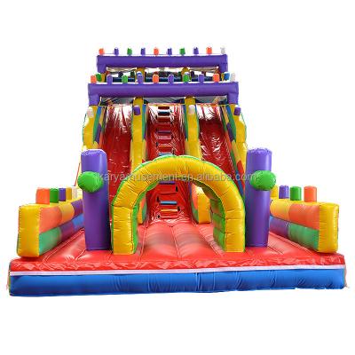 China 19ft Wide 2-Lane Inflatable Building Block Wet and Dry Slide for Kids Park Party Outdoor for sale