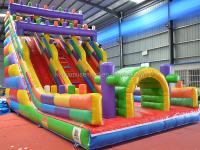 China 19ft Wide 2-Lane Inflatable Building Block Wet and Dry Slide for Kids Park Party Outdoor for sale