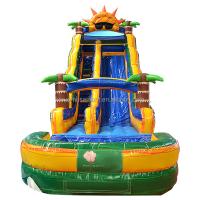 China 32ft Jumbo Palm Tree Inflatable Sun Water Slide with Kids Play Pool and Bounce Slide for sale