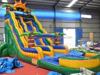 China 32ft Jumbo Palm Tree Inflatable Sun Water Slide with Kids Play Pool and Bounce Slide for sale