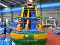 China 32ft Jumbo Palm Tree Inflatable Sun Water Slide with Kids Play Pool and Bounce Slide for sale