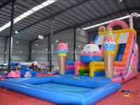 China Commercial Party Rental Water Slide with Children's Paddling Pool in Ice-Cream Pink for sale