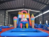 China Commercial Party Rental Water Slide with Children's Paddling Pool in Ice-Cream Pink for sale