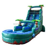 China 29ft Tropical Jump Waterslide Pool Commercial Backyard Big Palm Water Slide with Pool for sale