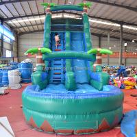China 29ft Tropical Jump Waterslide Pool Commercial Backyard Big Palm Water Slide with Pool for sale