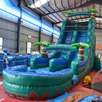 China 29ft Tropical Jump Waterslide Pool Commercial Backyard Big Palm Water Slide with Pool for sale