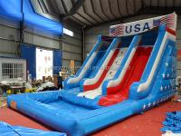China Commercial Grade Inflatable Blue Dragon Slide for Adults with 2 Slip and Slide Pool for sale