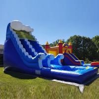 China Spray Blue Water Slide Outdoor Games Large Jumping Slide for Outdoor Fun for sale