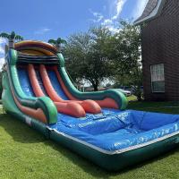 China Commercial Grade Inflatable Water Slide with Double Lane and Tropical Palm Theme for sale