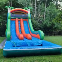China Commercial Grade Inflatable Water Slide with Double Lane and Tropical Palm Theme for sale