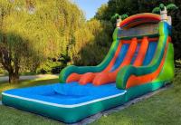 China Commercial Grade Inflatable Water Slide with Double Lane and Tropical Palm Theme for sale