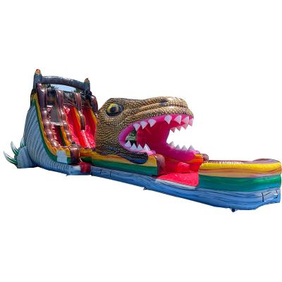 China Customized PVC Inflatable Jumping Slide Jurassic Dinosaur Theme Water Slide with Pool for sale