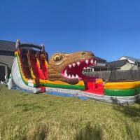 China Customized PVC Inflatable Jumping Slide Jurassic Dinosaur Theme Water Slide with Pool for sale