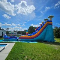 China Stimulating Ocean Color Water Slide Games PVC Inflatable with Big Flower-Shaped Pool for sale