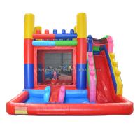 China 14 Years up Customize Accepted Red Building Block Theme Bouncy Castle with Slide and Big Water Pool Playground PVC for sale