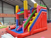 China 14 Years up Customize Accepted Red Building Block Theme Bouncy Castle with Slide and Big Water Pool Playground PVC for sale